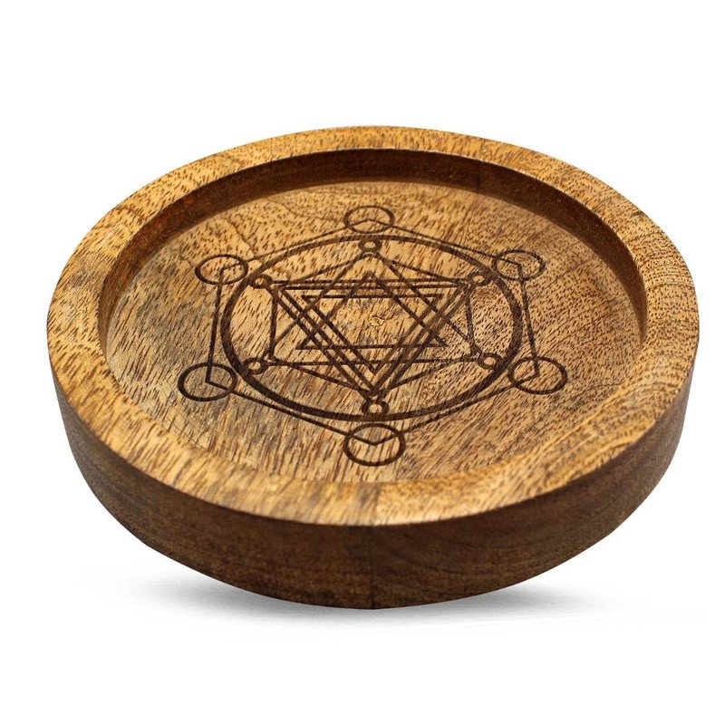 Mango Wood Crystal Grid Tray Metatron 15 Cm - Thokmandee