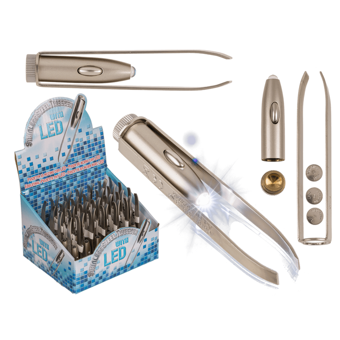 Stainless steel tweezer with LED (incl. batteries) - Thokmandee