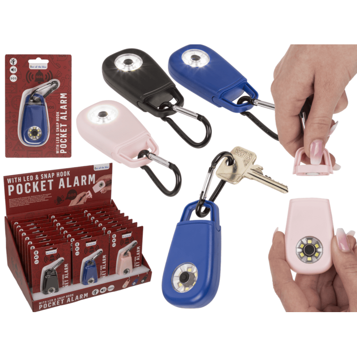 Pocket alarm with LED & snap hook, - Thokmandee