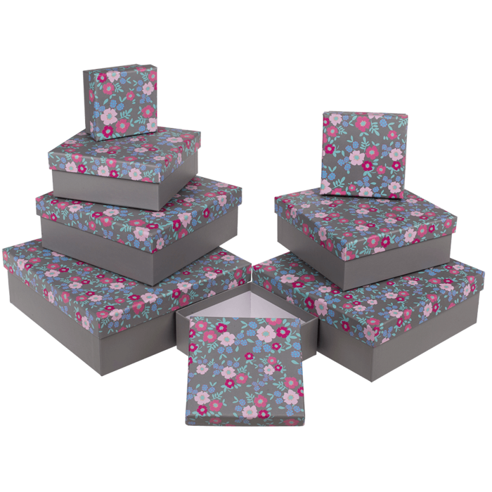 Grey gift boxes, Spring Flowers, - Thokmandee