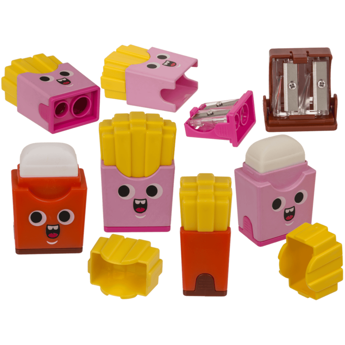 Eraser and double pencil sharpener, "Fries" - Thokmandee