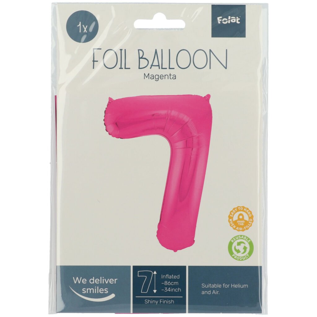 Ballon en aluminium numéro 7 - Magenta - 86 cm - Thokmandee