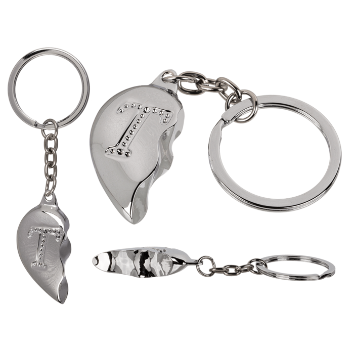 Metal Keychain, Broken Heart - Engraved Letter T - Thokmandee